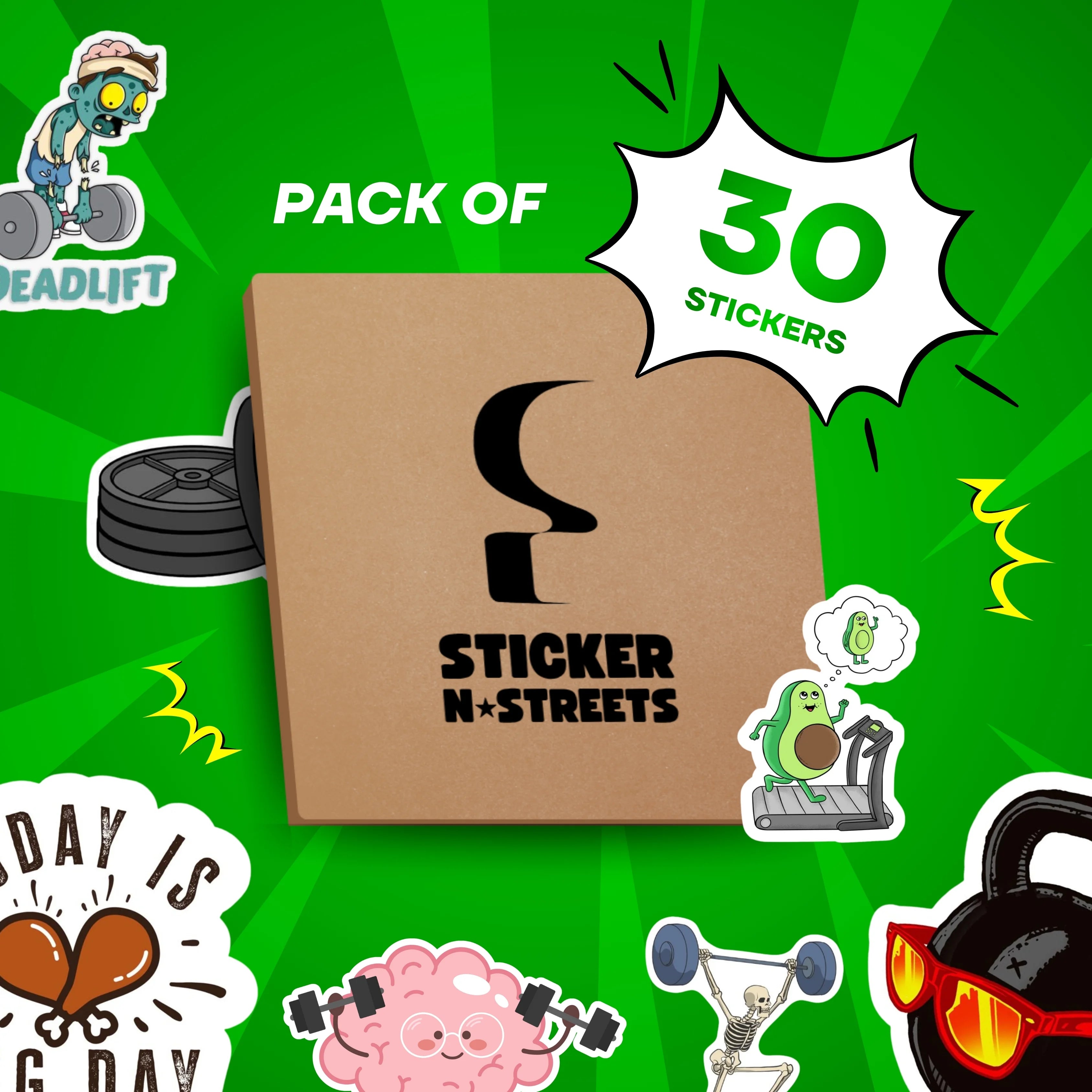 FITNESS & GYM STICKERS PACK OF 30 – StickerNStreets
